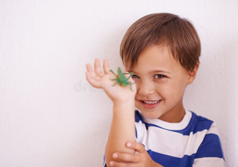 Child, Learning and Happy Portrait with Insect in Hand with for Science ...