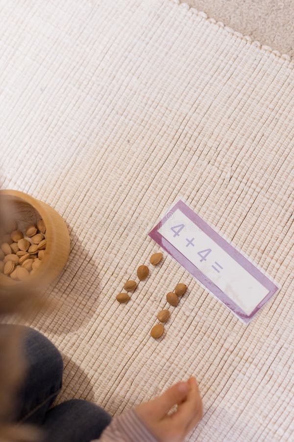 Child Learning Math with Wooden Counters Stock Photo - Image of ...