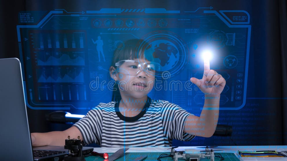 Child Learning Repairing Getting Lesson Control Toy Drone in Workshop ...