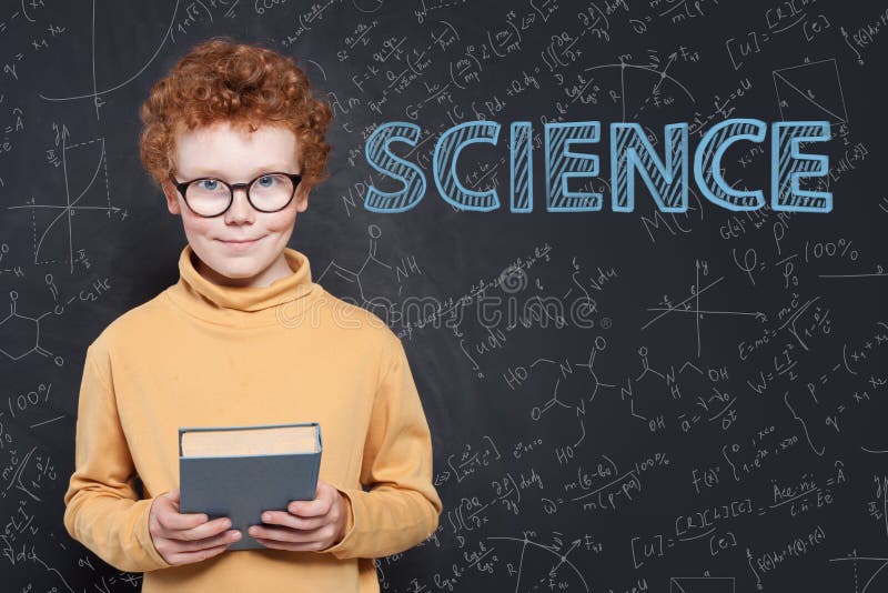 Child Learning Science. Happy Kid Boy Stock Photo - Image of blackboard ...