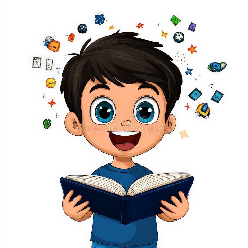 Child Learning Spells in a Colorful 2D Illustration Stock Illustration ...