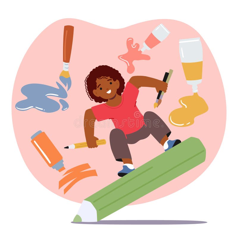 Child Learns Drawing with Joy, Scribbling Vibrant Creations, Exploring ...