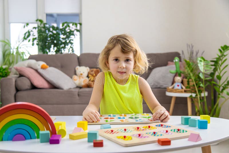 Child Learns Numbers and Letters. Selective Focus Stock Image - Image ...