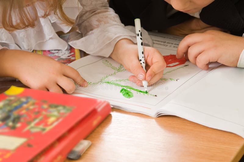 The child learns to draw. stock image. Image of drawing - 7414387