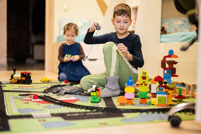 Child Leisure Activity, Creative Game. Brother and Sister Play at Home ...