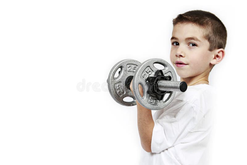 Young Boy Lifting a Very Heavy Dumbbell Stock Image - Image of isolated ...