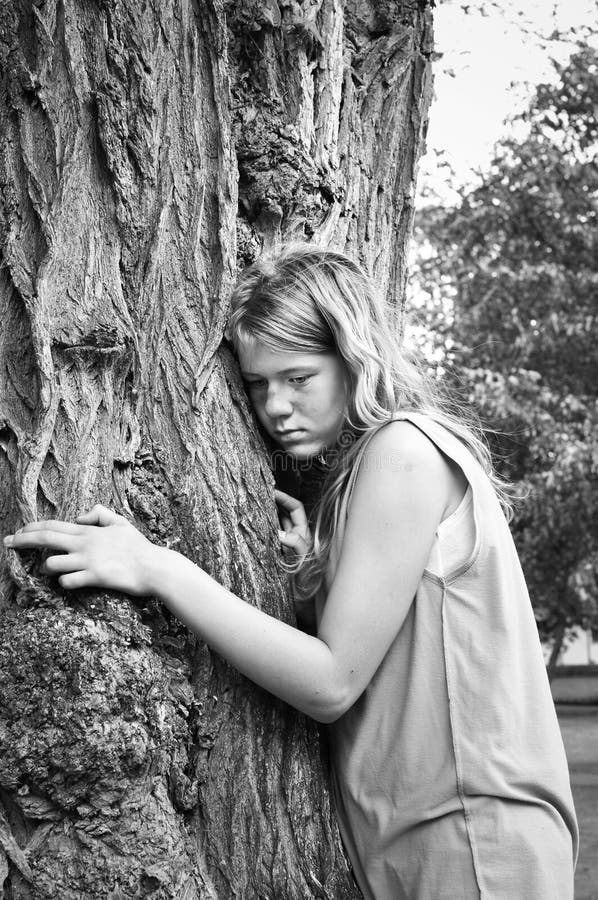 Child listen to tree stock photo. Image of natural, female - 80242278