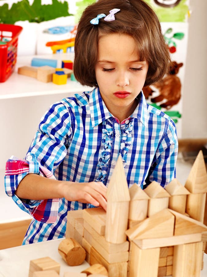 Child Little Girl Playing Bricks. Stock Image - Image of childhood ...