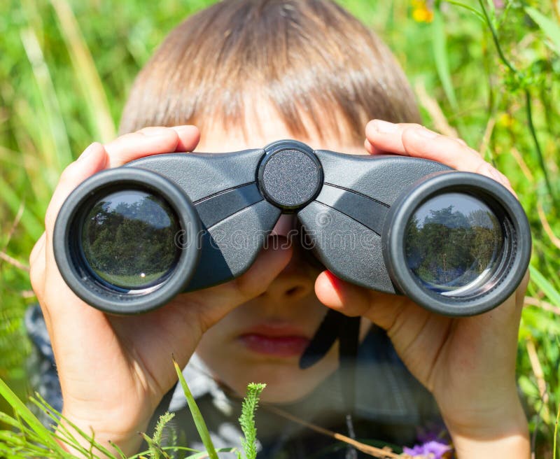 Child Looking Through Binoculars Stock Photo - Image of single ...