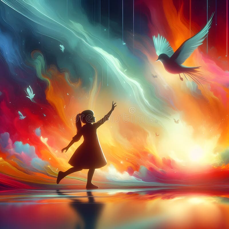 Child Looking at Colorful Abstract Explosion in Space. Imagination and ...