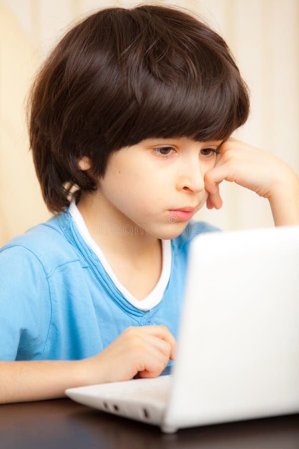 Child Looking at a Computer Monitor Stock Image - Image of preschool ...