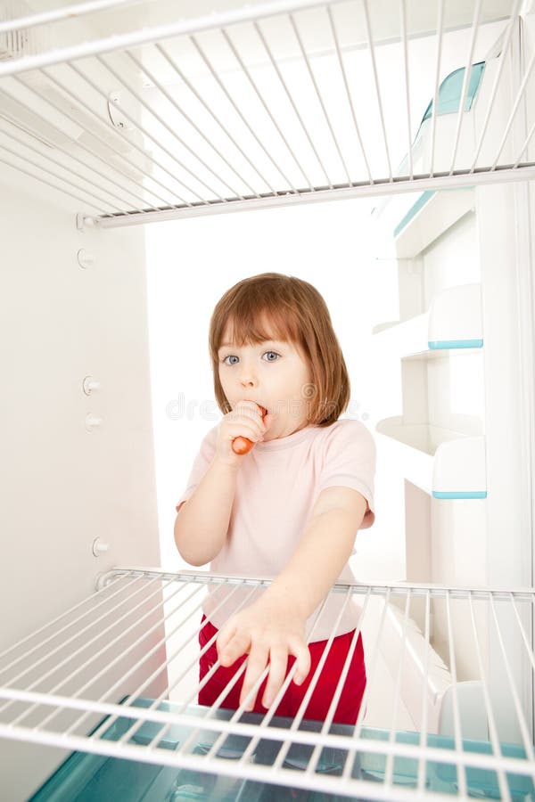 Child Looking in Empty Fridge Stock Photo - Image of preschool, food ...