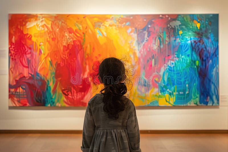 Child Looking at Modern Art Painting in a Gallery. Generative AI. Stock ...