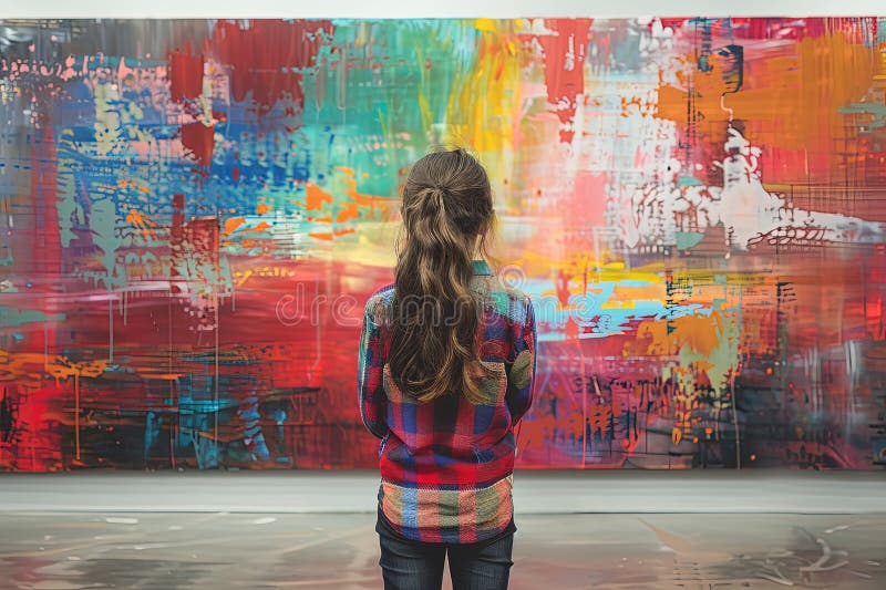 Child Looking at Modern Art Painting in a Gallery. Generative AI. Stock ...