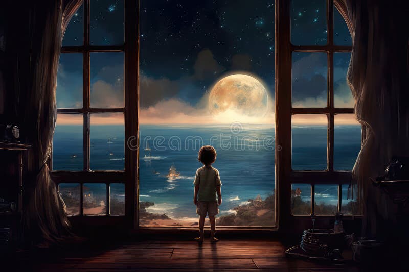 Child Looking Space Dream Window Stock Illustrations – 73 Child Looking ...