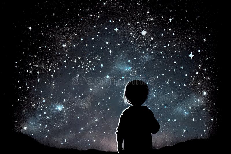 Child Looking at the Stars,Generative AI. Stock Illustration ...