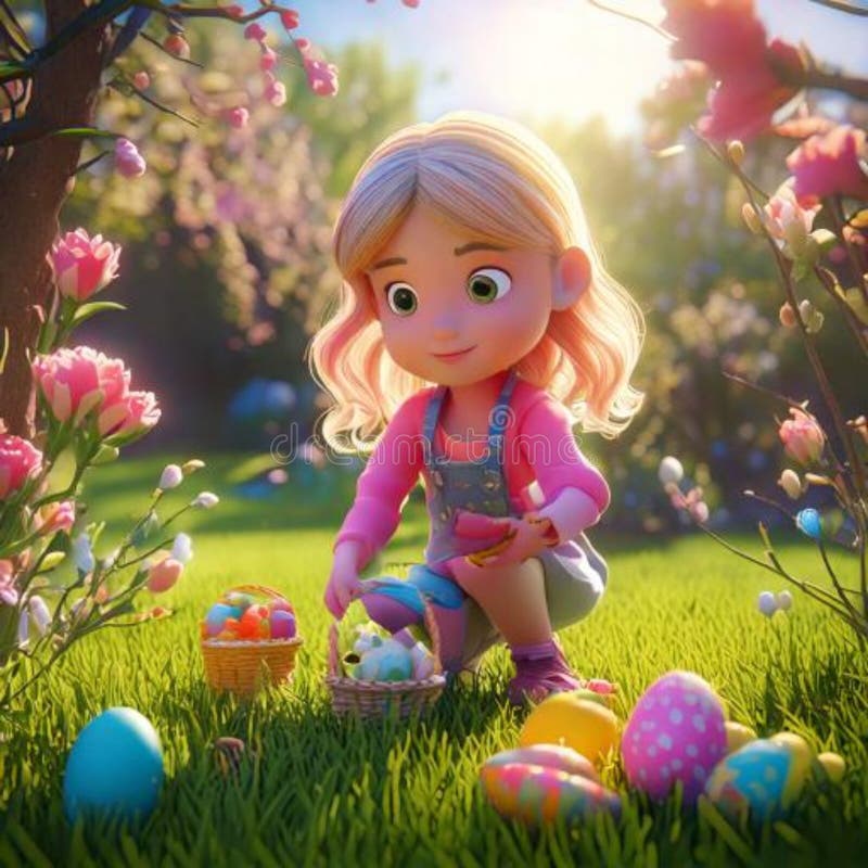 Child Looks for Easter Eggs in Field Cartoon Stock Photo - Image of people, postcard: 361895872