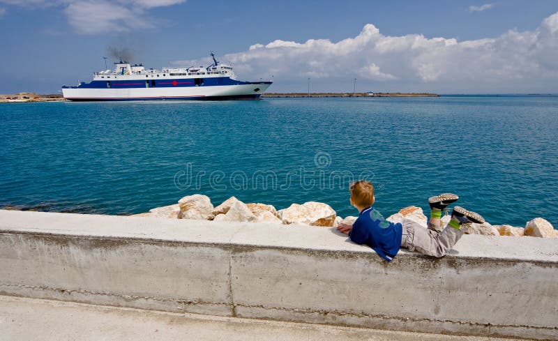Child looks on the ship stock photo. Image of ship, cheer - 2142012
