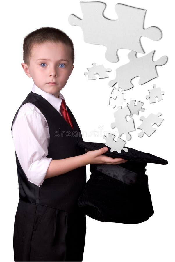 Child Magician with Puzzle Pie Stock Photo - Image of bright, magician ...