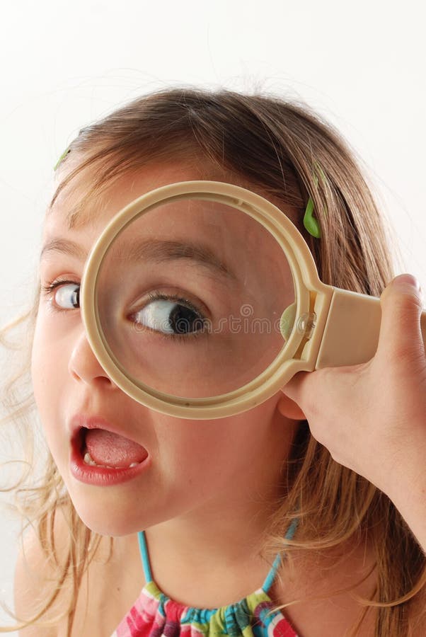 Child with Magnifying Glass Stock Image - Image of female, convex: 13331743