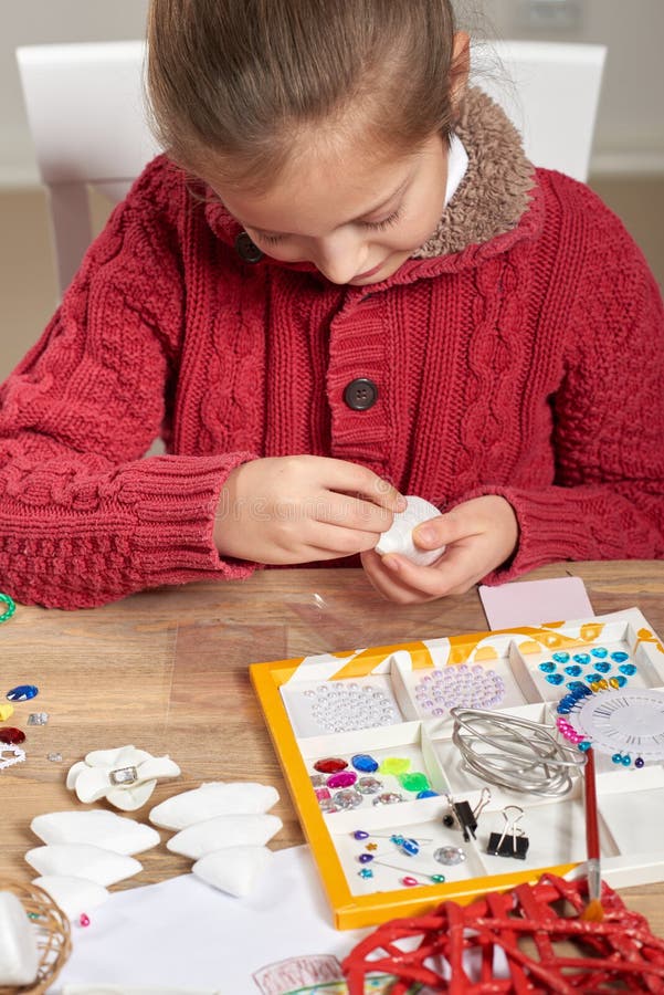 Child Make Crafts and Toys, Handmade Concept. Artwork Workplace with ...