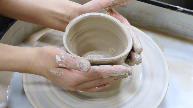 Child Making Ceramic Vase on Rotating Pottery Wheel at Workshop ...