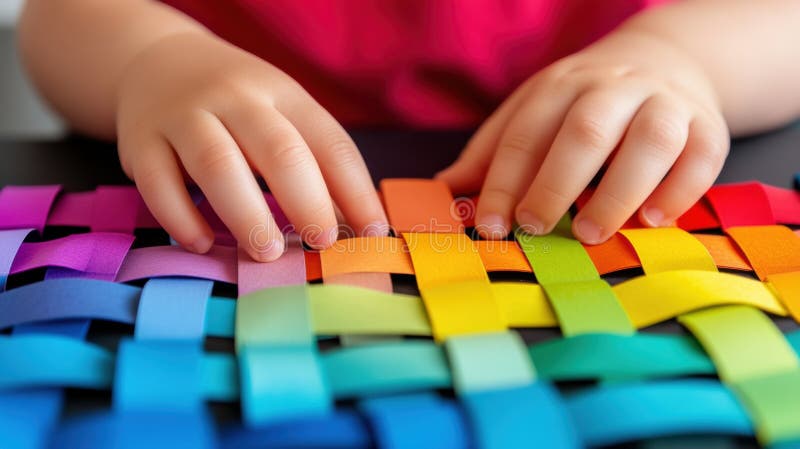 A Child is Making a Colorful Paper Craft with Their Hands, AI Stock ...