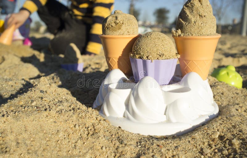 Child Making Delicious Sand Ice Cream Stock Image - Image of bucket ...