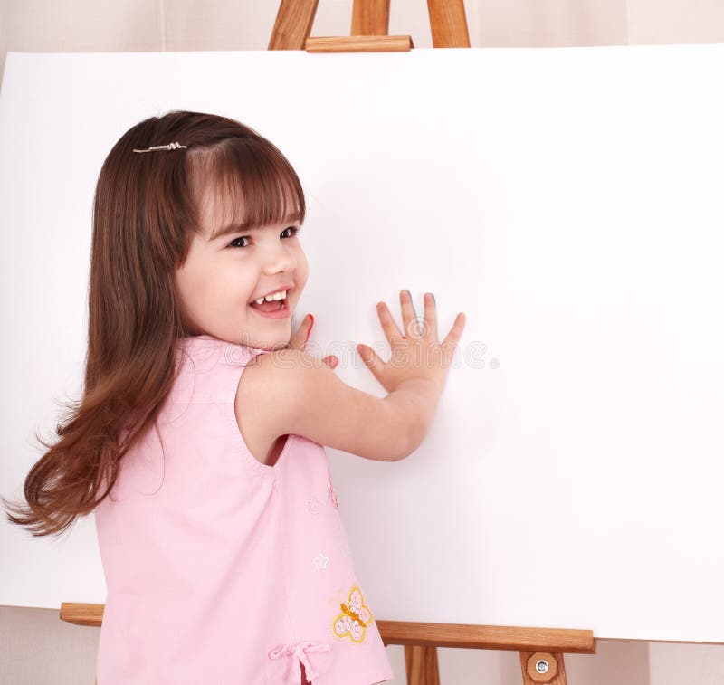 Child making hand prints. stock photo. Image of paint - 16385526