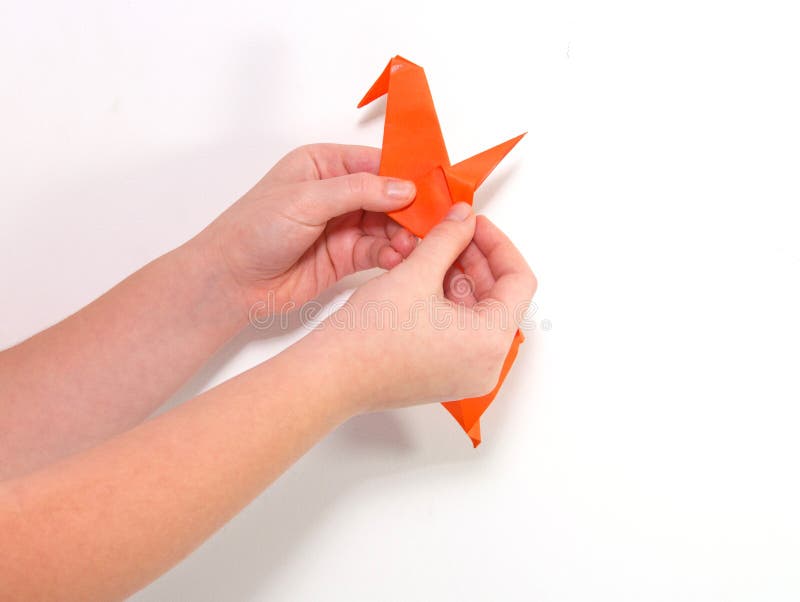 Child Making Red Bird Origami Stock Photo - Image of background ...