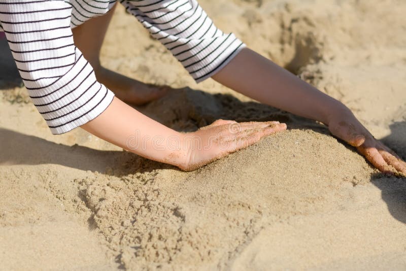 Child Making Sand Castle on Beach, Closeup Stock Photo - Image of rest ...