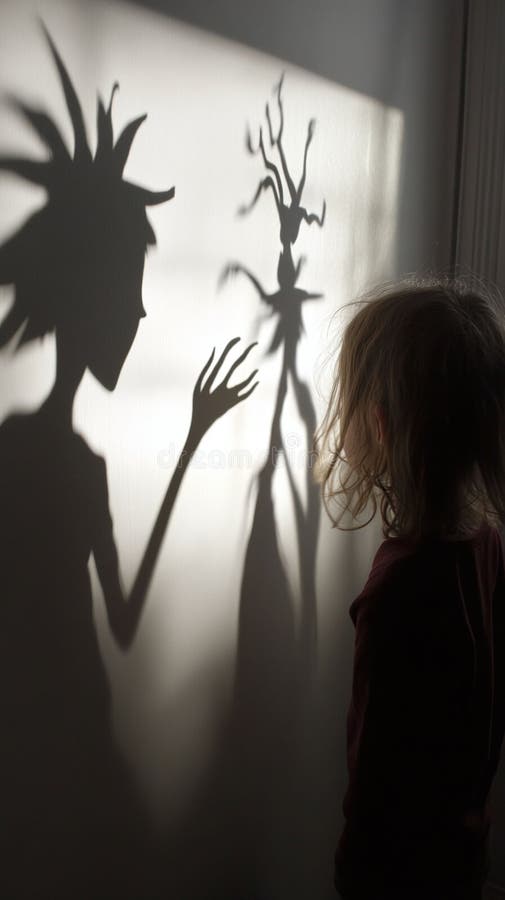 A Child Making Shadow Figures on a Wall with Their Imaginary Friend ...