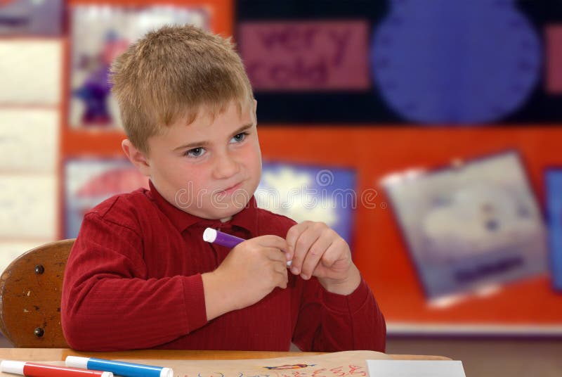 Child with markers stock photo. Image of thinking, creative - 3922102