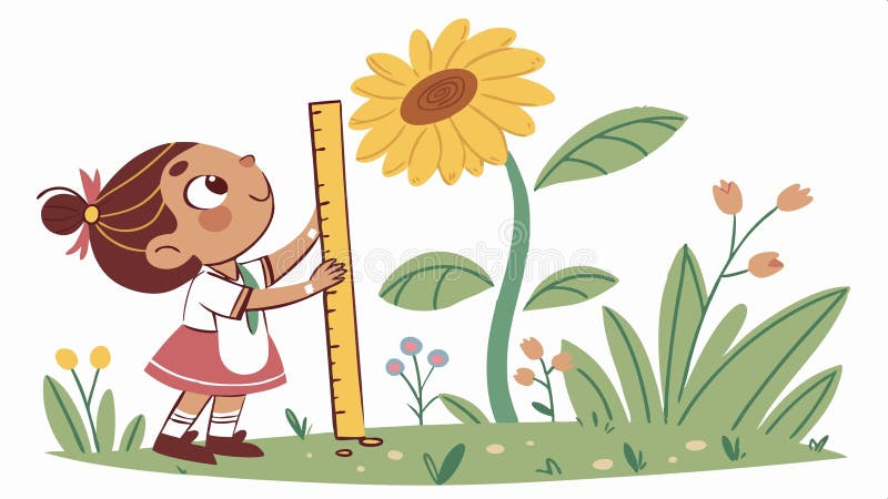 Child Measuring Sunflower with Ruler, Plant Science, Garden Learning ...