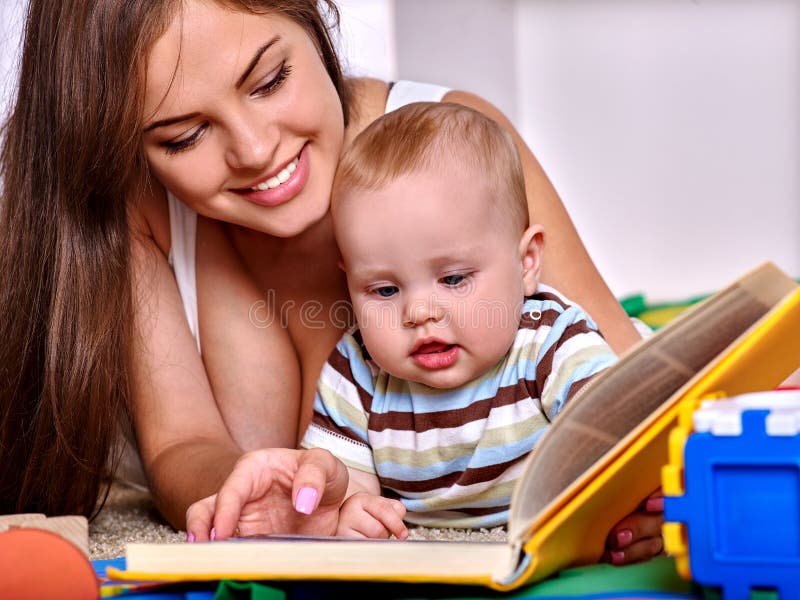 Child with Mother Reading Book at Home Stock Image - Image of cute ...
