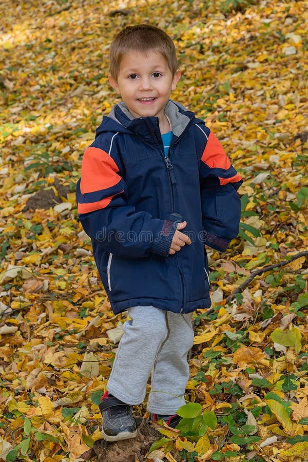 Child and Nature. a Beautiful Boy in the Forest. Stock Image - Image of ...