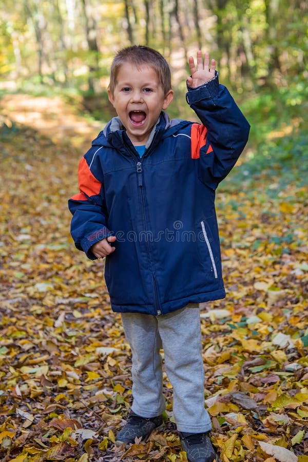 Child and Nature. a Beautiful Boy in the Forest. Stock Image - Image of ...