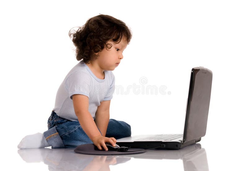 Child with Notebook Sit Blue Sky 2 Stock Image - Image of wireless ...