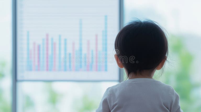 Child Observing Data Visualization with Bar Charts in Bright Modern ...