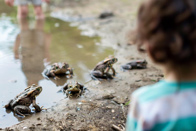 Child Observing Toad Migration from a Safe Distance Stock Photo - Image ...