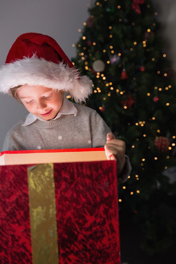 Child Opening His Christmas Present Stock Image - Image of tree, giving ...