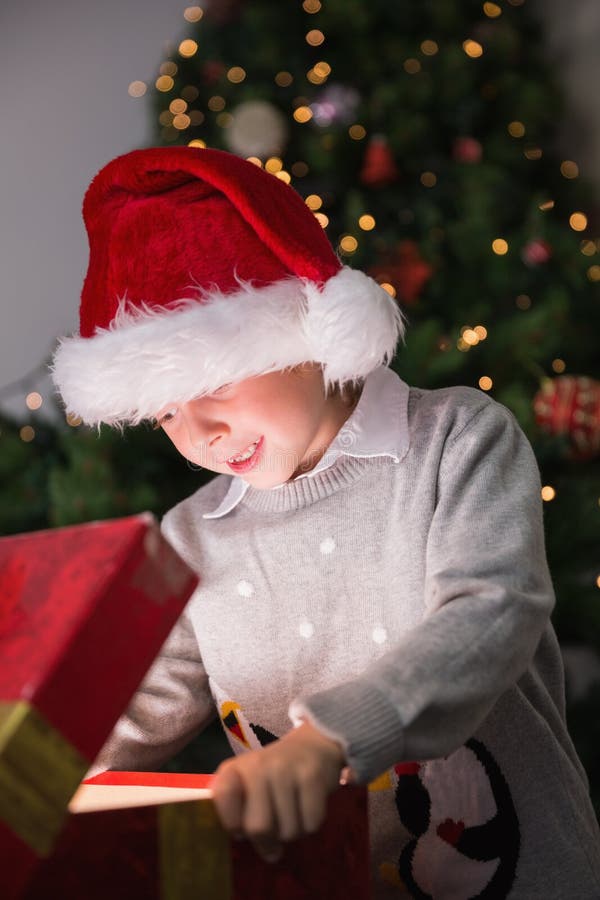 Child Opening His Christmas Present Stock Image - Image of away ...