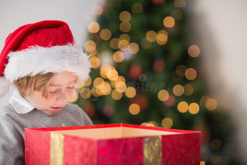 Child Opening His Christmas Present Stock Image - Image of child, merry ...
