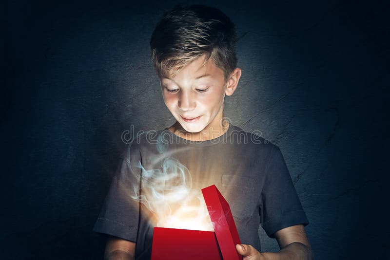 Child opens gift stock image. Image of unpack, opening - 50047525