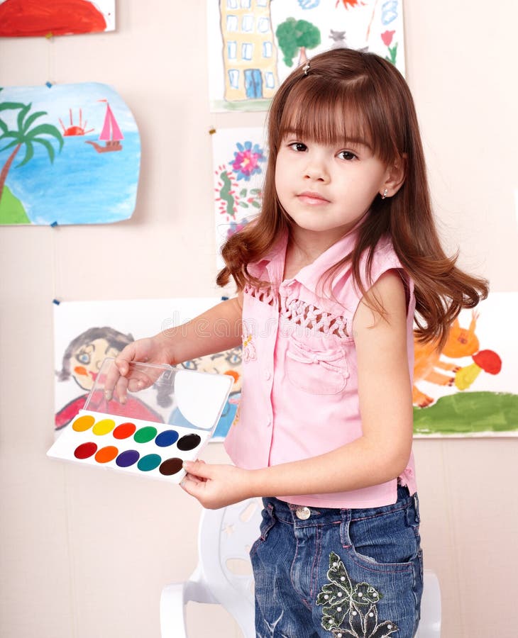 Child with Paint in Art Class . Stock Image - Image of painter, lesson ...