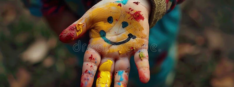 A Child Painted a Smile on His Hand Stock Photo - Image of enjoyment ...