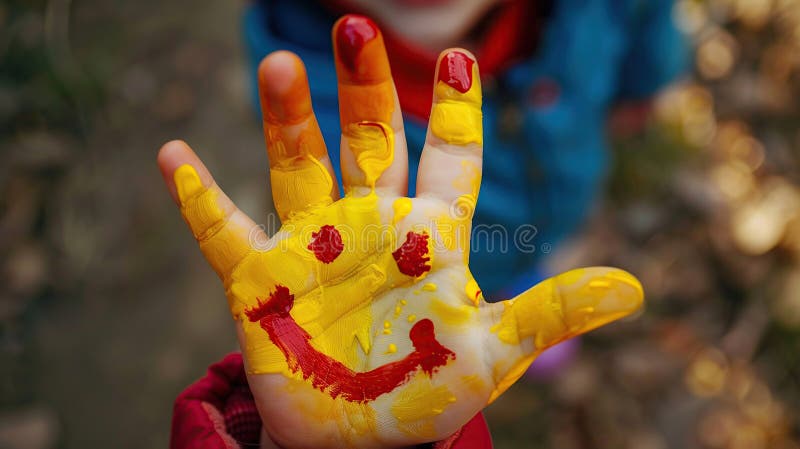 A Child Painted a Smile on His Hand Stock Image - Image of paint ...