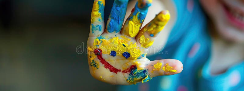 A Child Painted a Smile on His Hand Stock Photo - Image of cheerful ...