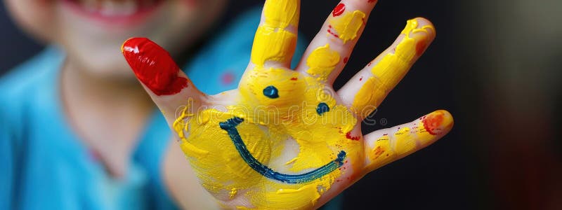 A Child Painted a Smile on His Hand Stock Photo - Image of artist ...