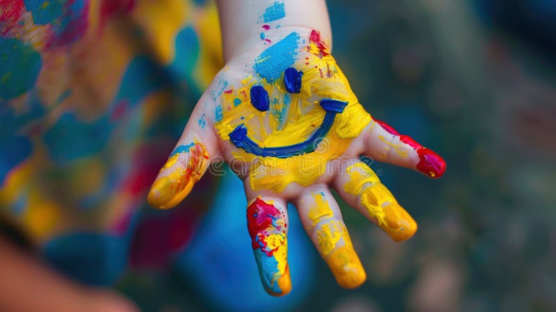 A Child Painted a Smile on His Hand Stock Photo - Image of child ...